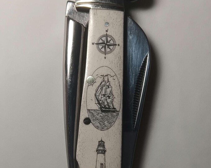 Personalized Scrimshaw Rigging Knife With Yaquina Lighthouse, Ship and ...