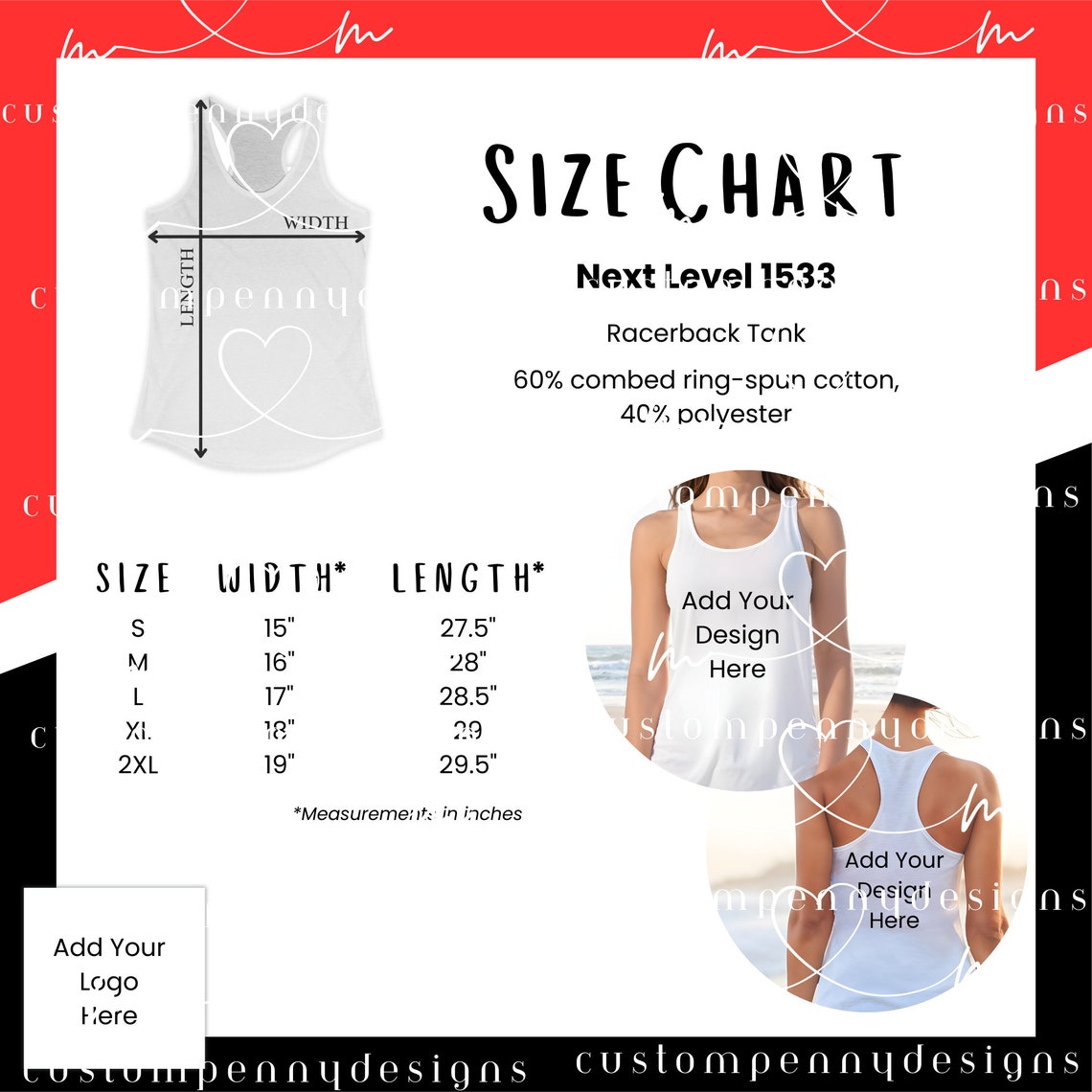 Next Level 1533 Size Chart, Custom Next Level 1533 Size Guide, Hanging ...