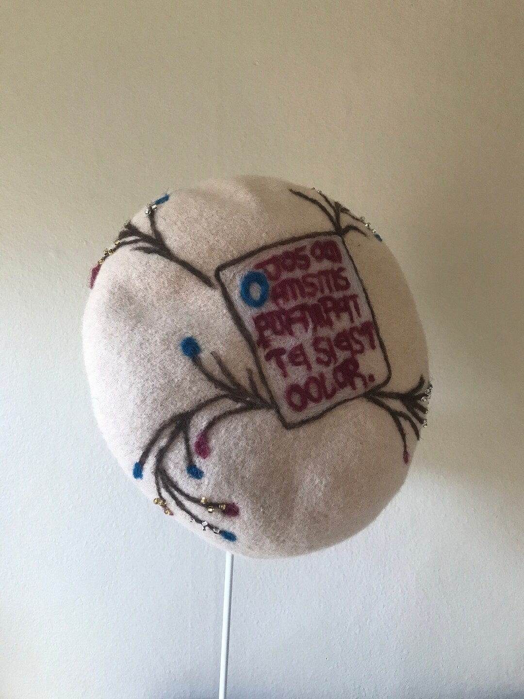 GOTHIC GRAFFITI BERET Wool Felt Beret Ecru Color Beret With Medieval ...