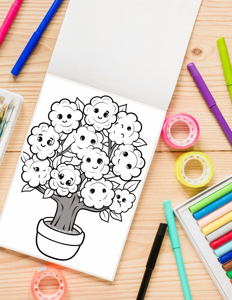 24 Fantasy Flower Tree Coloring Book Kids and Adult Coloring Pages ...