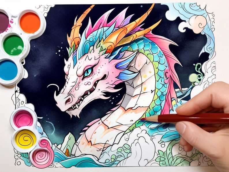 34 Fantasy Dragon Coloring Pages, Adults Kids Instant Download ...