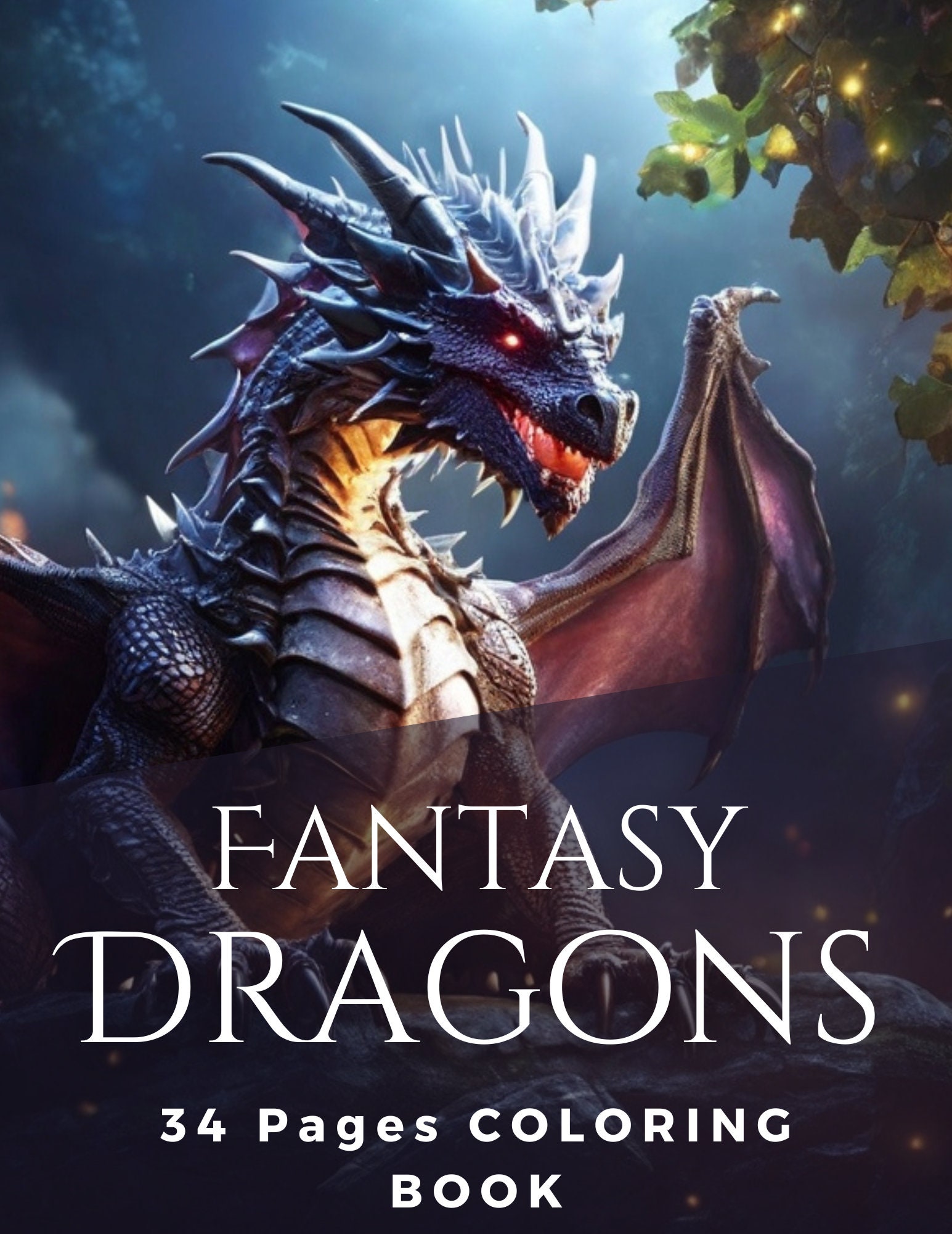 34 Fantasy Dragon Coloring Pages, Adults Kids Instant Download ...