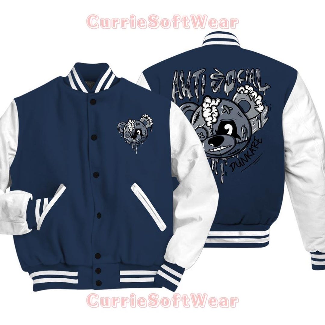 Curriesoft Low Diffused Blue 11s Varsity Jacket Hate Social Bear ...