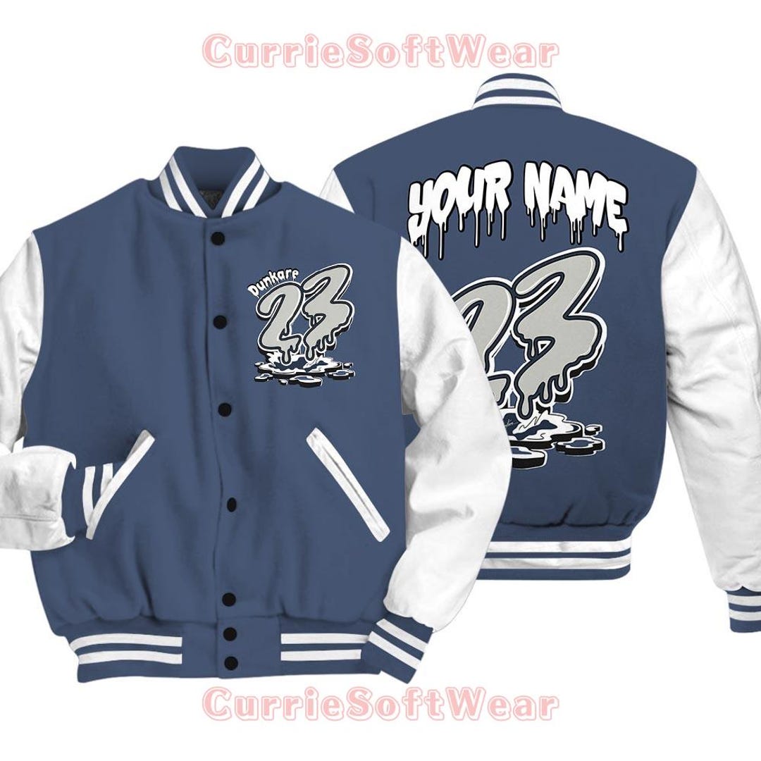 Curriesoft Low Diffused Blue 11s Varsity Jacket, Custom 23 Drip Varsity ...