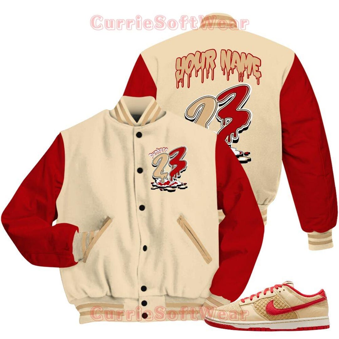 Dunk Low Strawberry Waffle Varsity Jacket, Custom 23 Drip All Over ...
