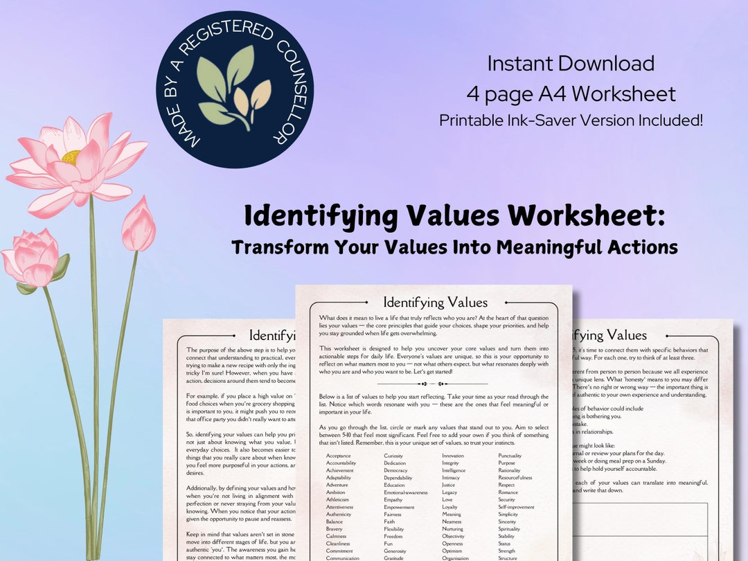 Identifying Your Values Worksheet – Self-reflection Tool for Clarity ...