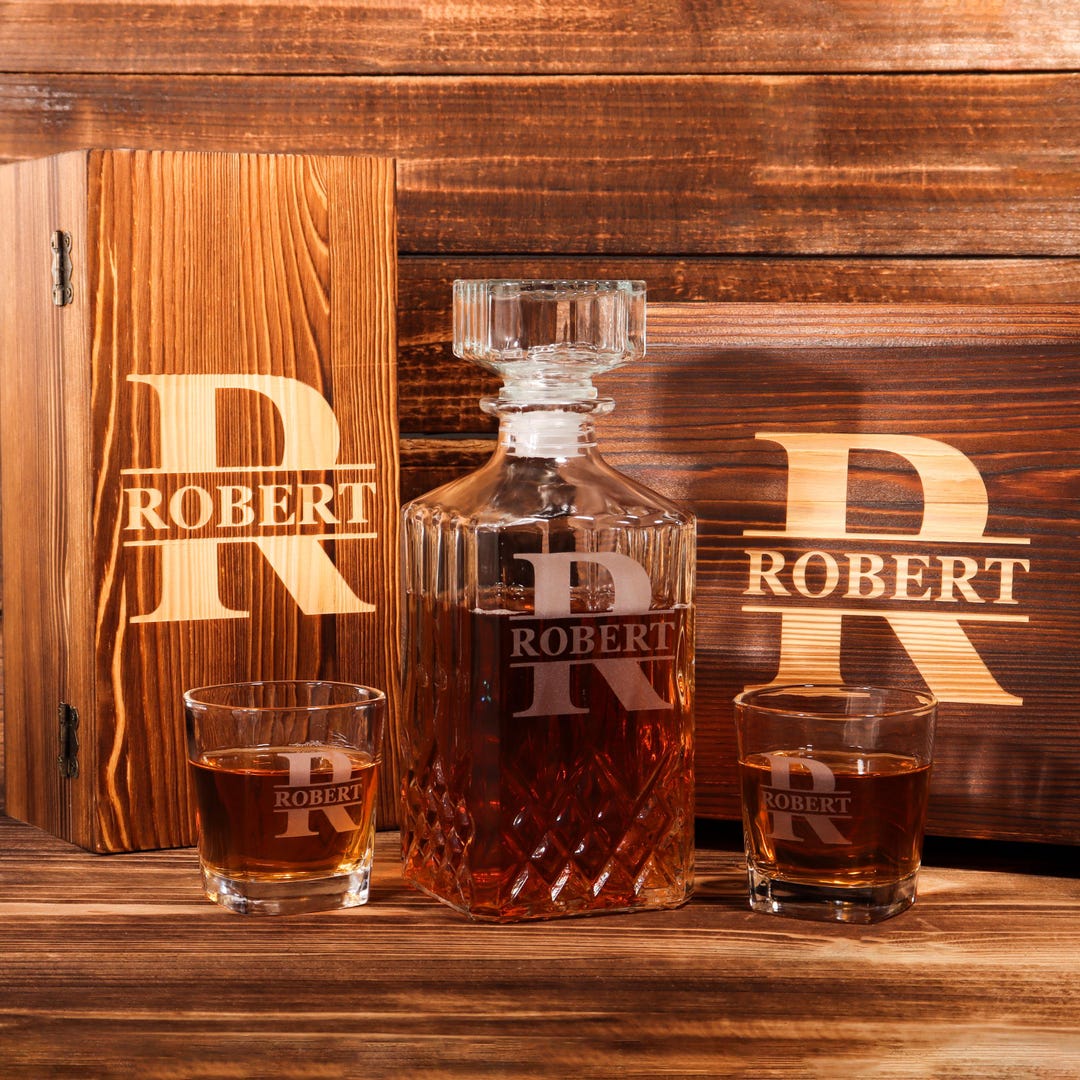 Personalized Whiskey Decanter, Custom Decanter With Wooden Gift Box ...