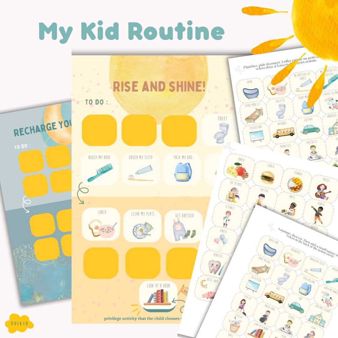 Tabla de rutinas para niños y niños pequeños, horario visual matutino y ...