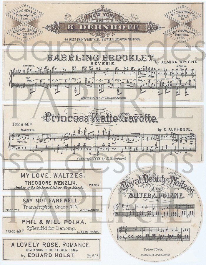 Digital PDF Collage Sheet Antique Sheet Music Advertisements Printable ...