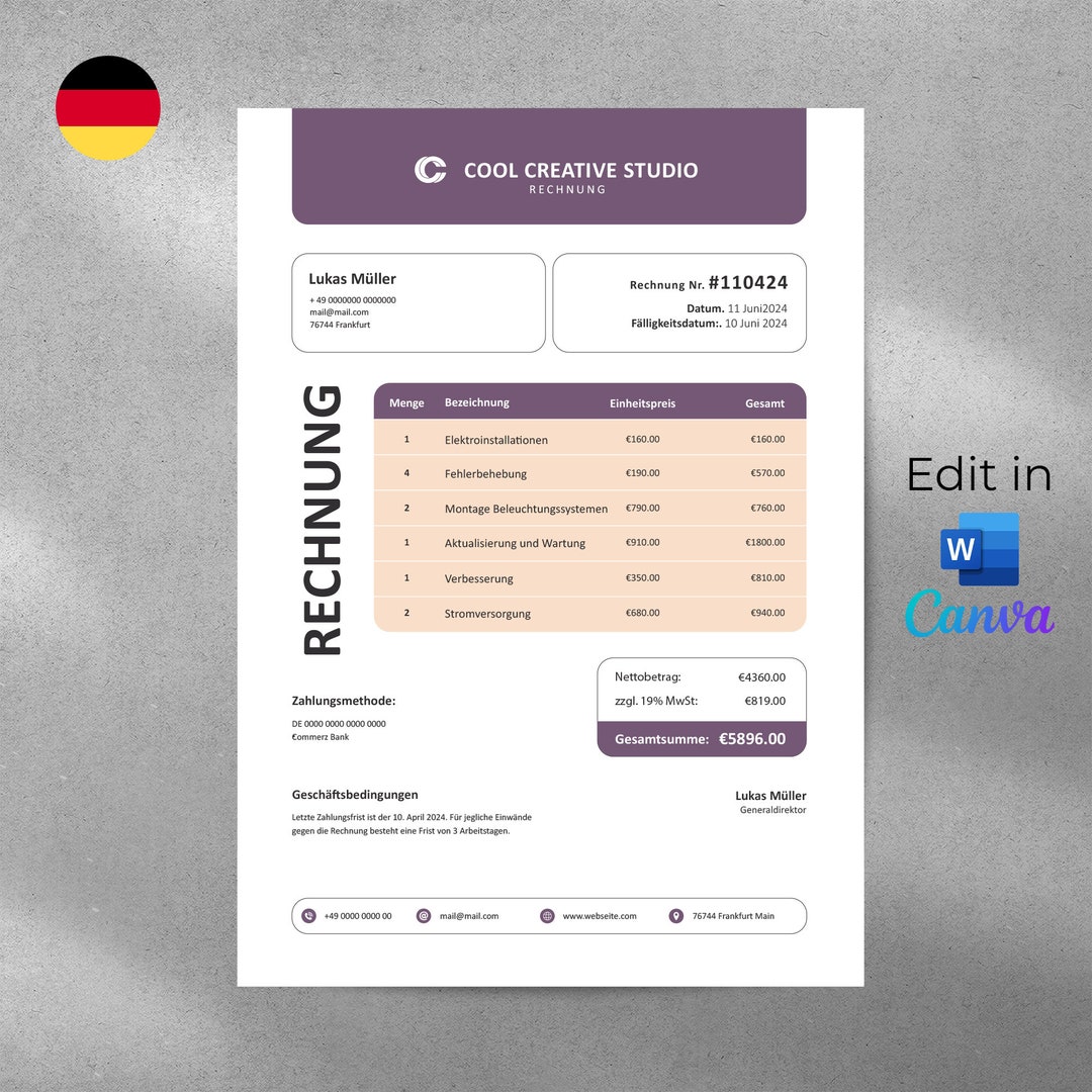 Invoice Template, German Invoice, Invoice Pad, Small Business, Invoice ...