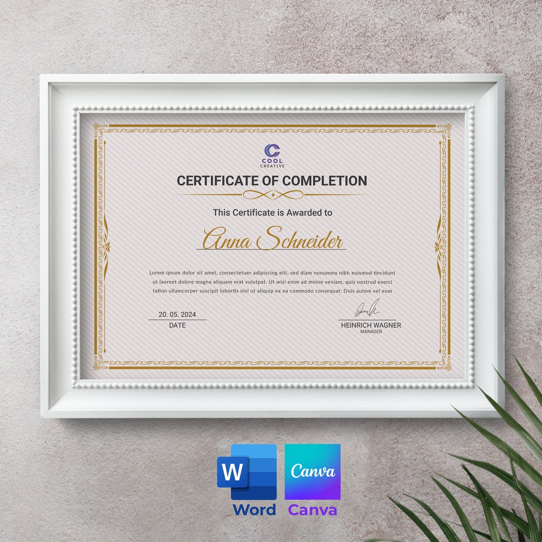 Editable Certificate Template Word, Canva | Certificate of Achievement ...