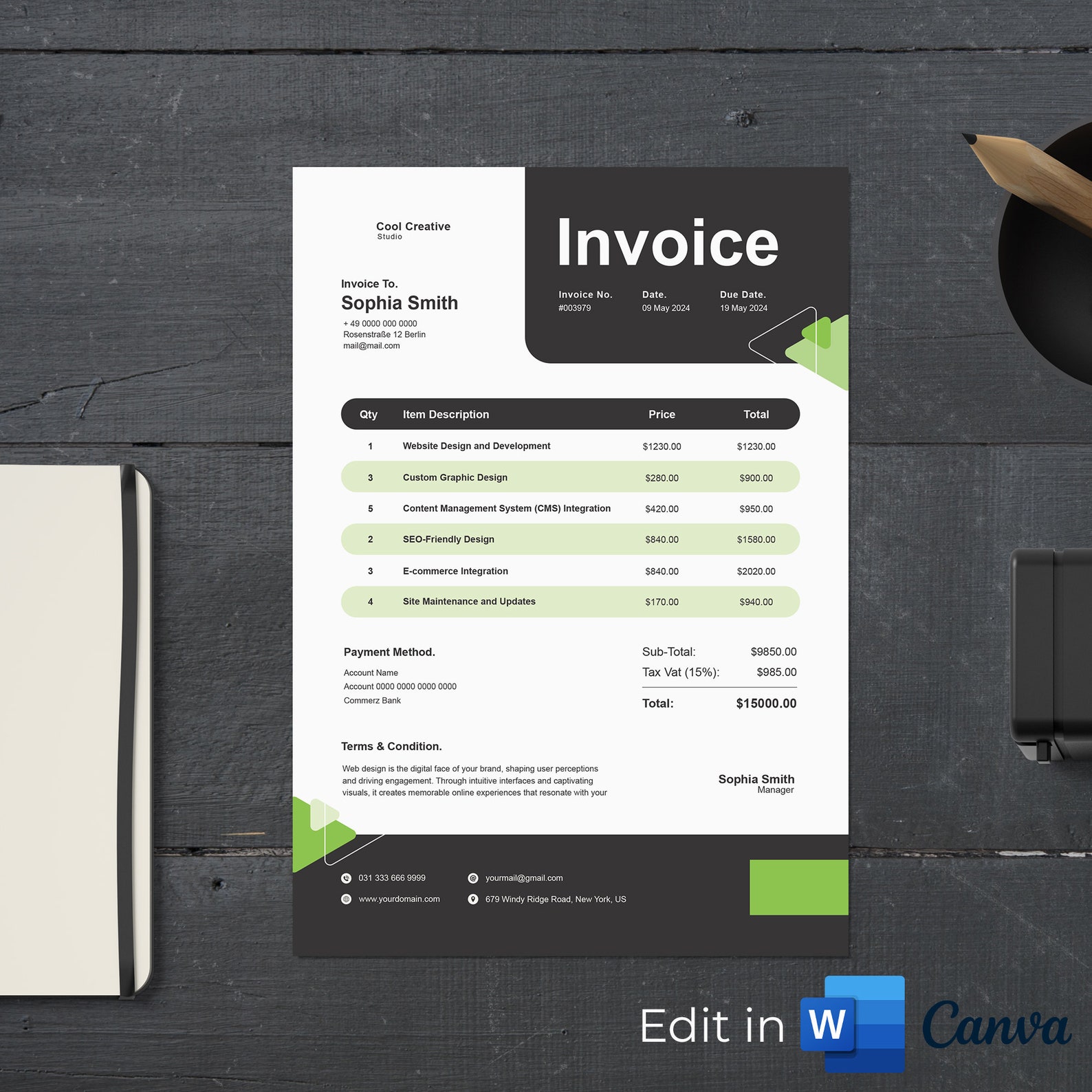 Professional Invoice Template | Fully Customizable & Printable ...