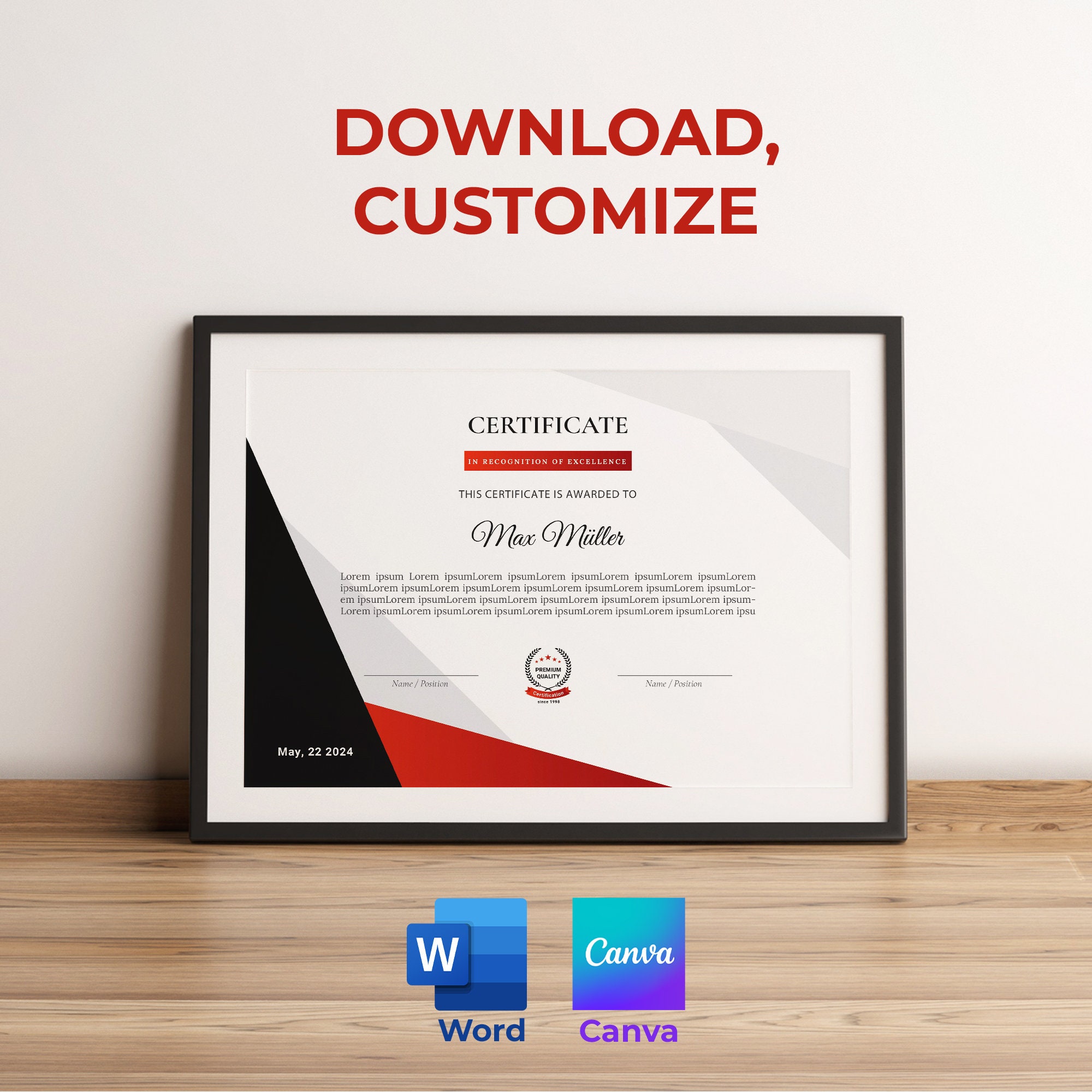 Editable Certificate Template for Canva and Word, Certificates of ...