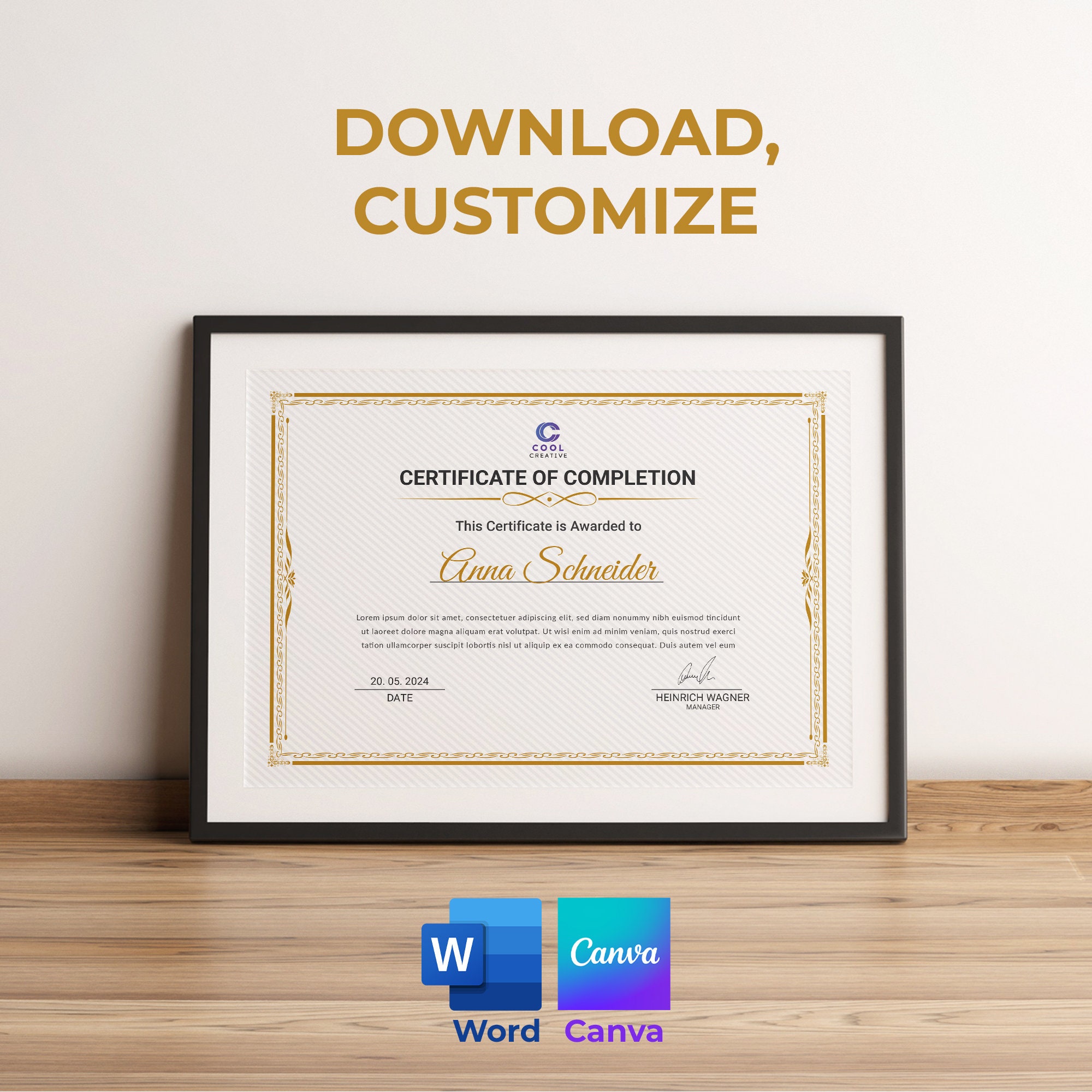 Editable Certificate Template Word, Canva | Certificate of Achievement ...