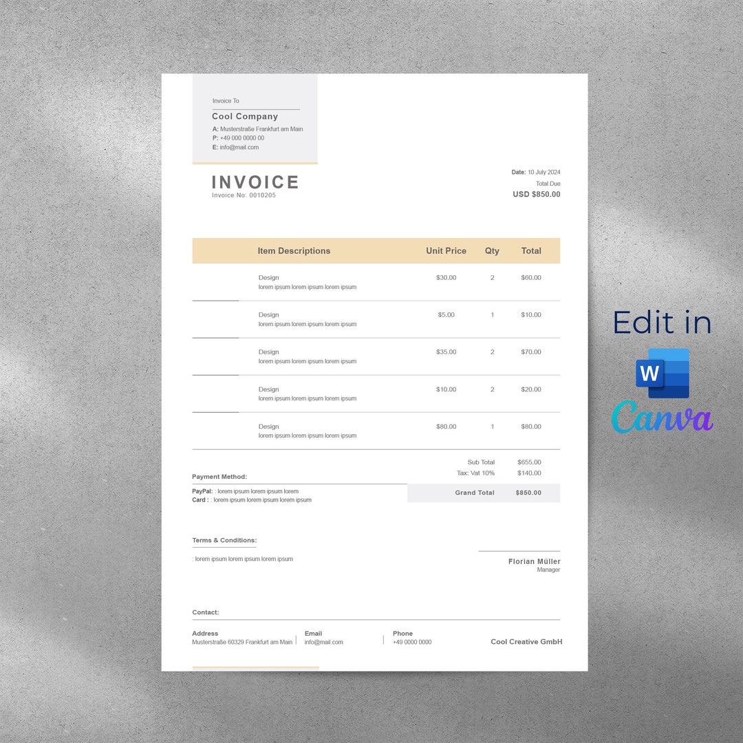 Customizable and Printable Invoice Template | Invoice Template | Modern ...