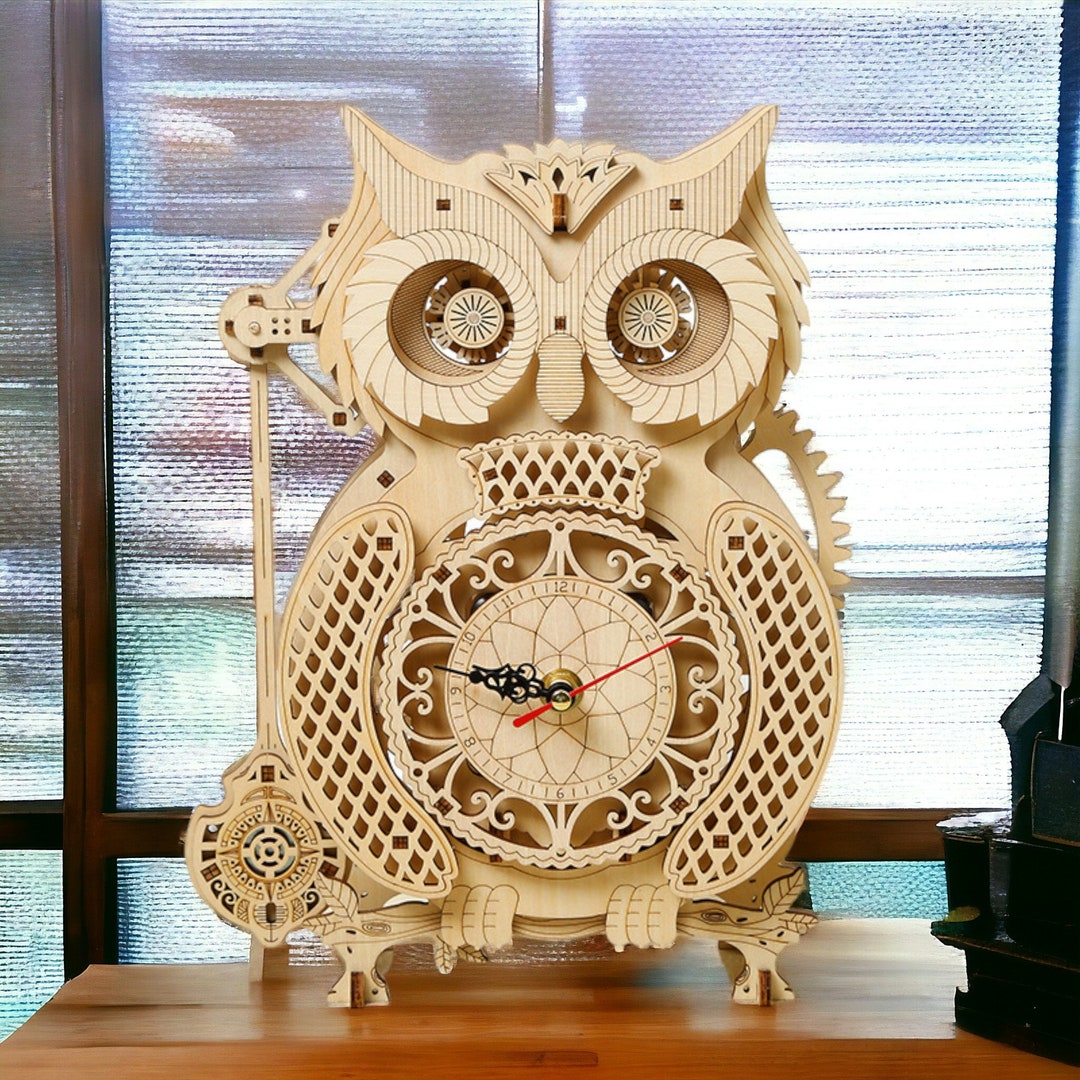DIY 3D Wooden Owl Clock Kit Laser-cut Crafting Puzzle Build-your-own ...