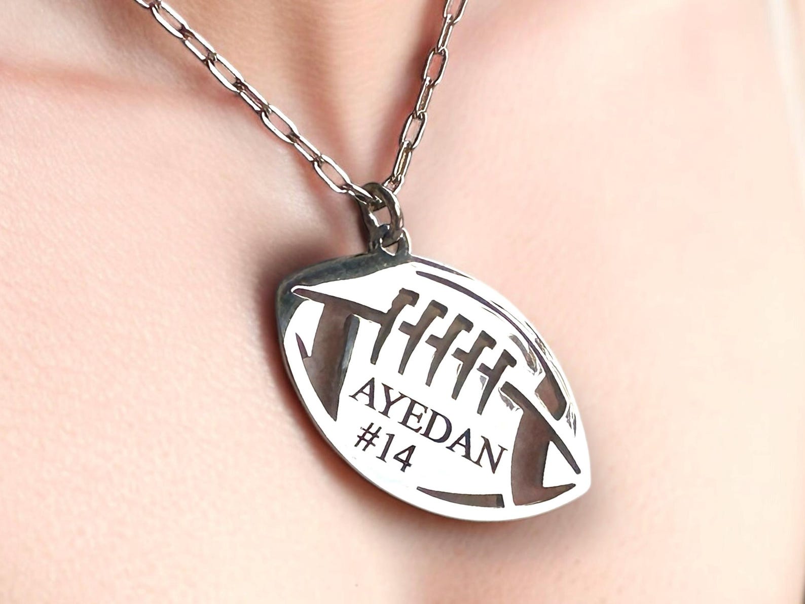 PERSONALIZED Football Necklace, Stainless Steel, Laser Engraved, Sports ...