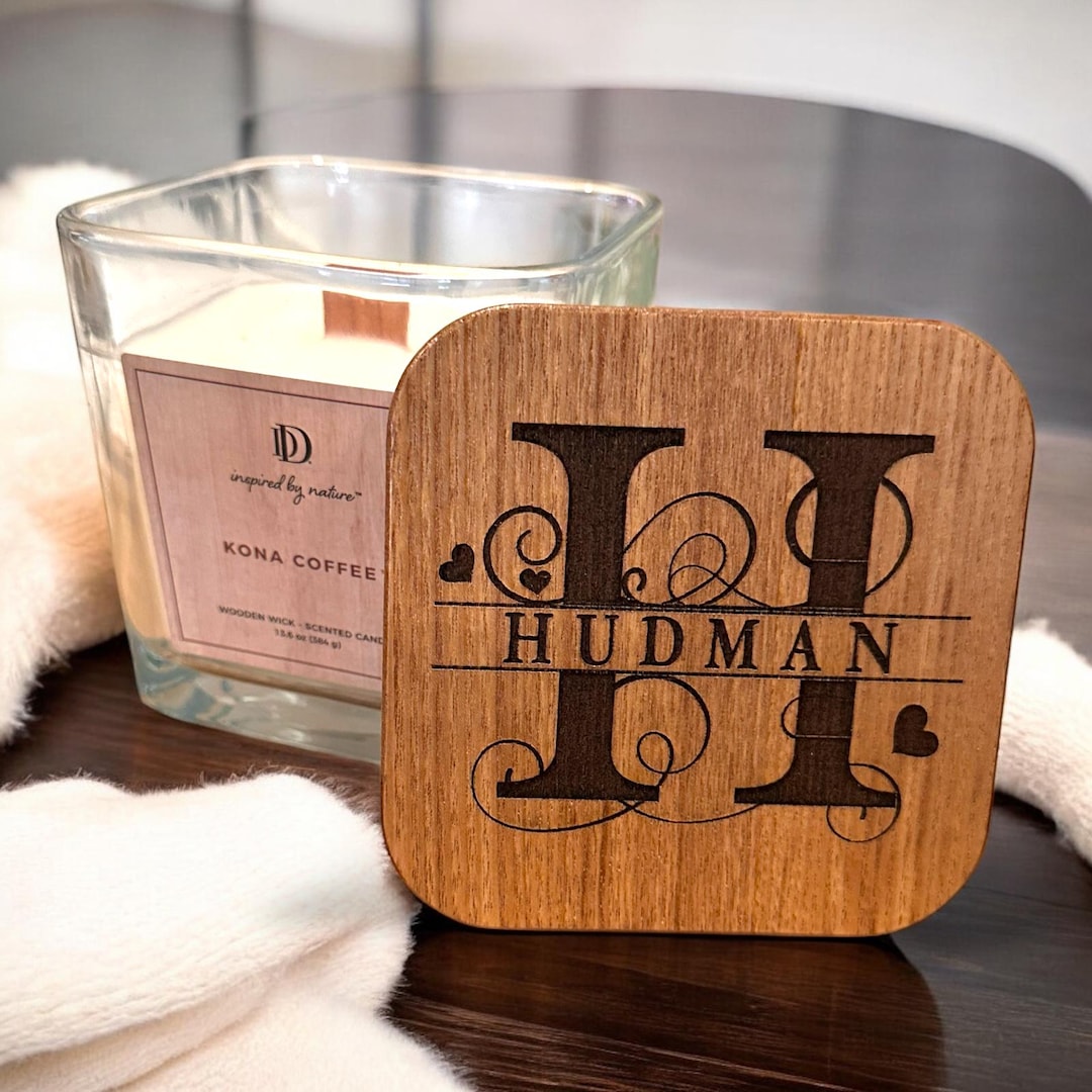 Personalized Monogram Candle W/ Engraved Bamboo Lid - 12 Design Options ...