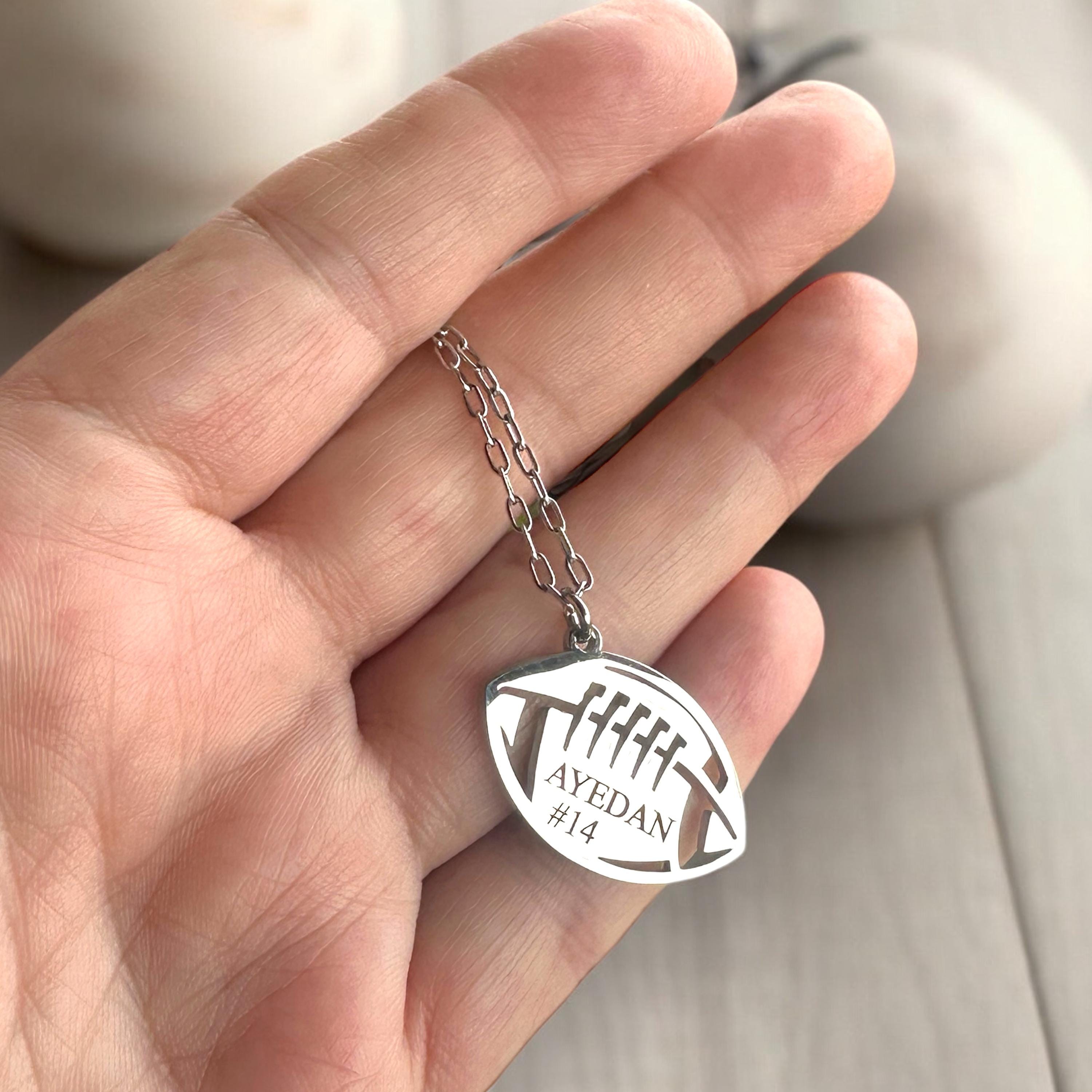 PERSONALIZED Football Necklace, Stainless Steel, Laser Engraved, Sports ...