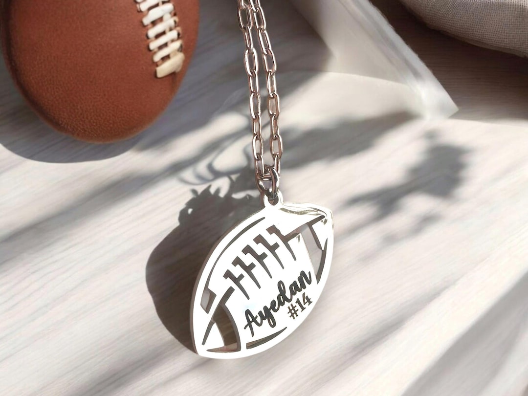 PERSONALIZED Football Necklace, Stainless Steel, Laser Engraved, Sports ...