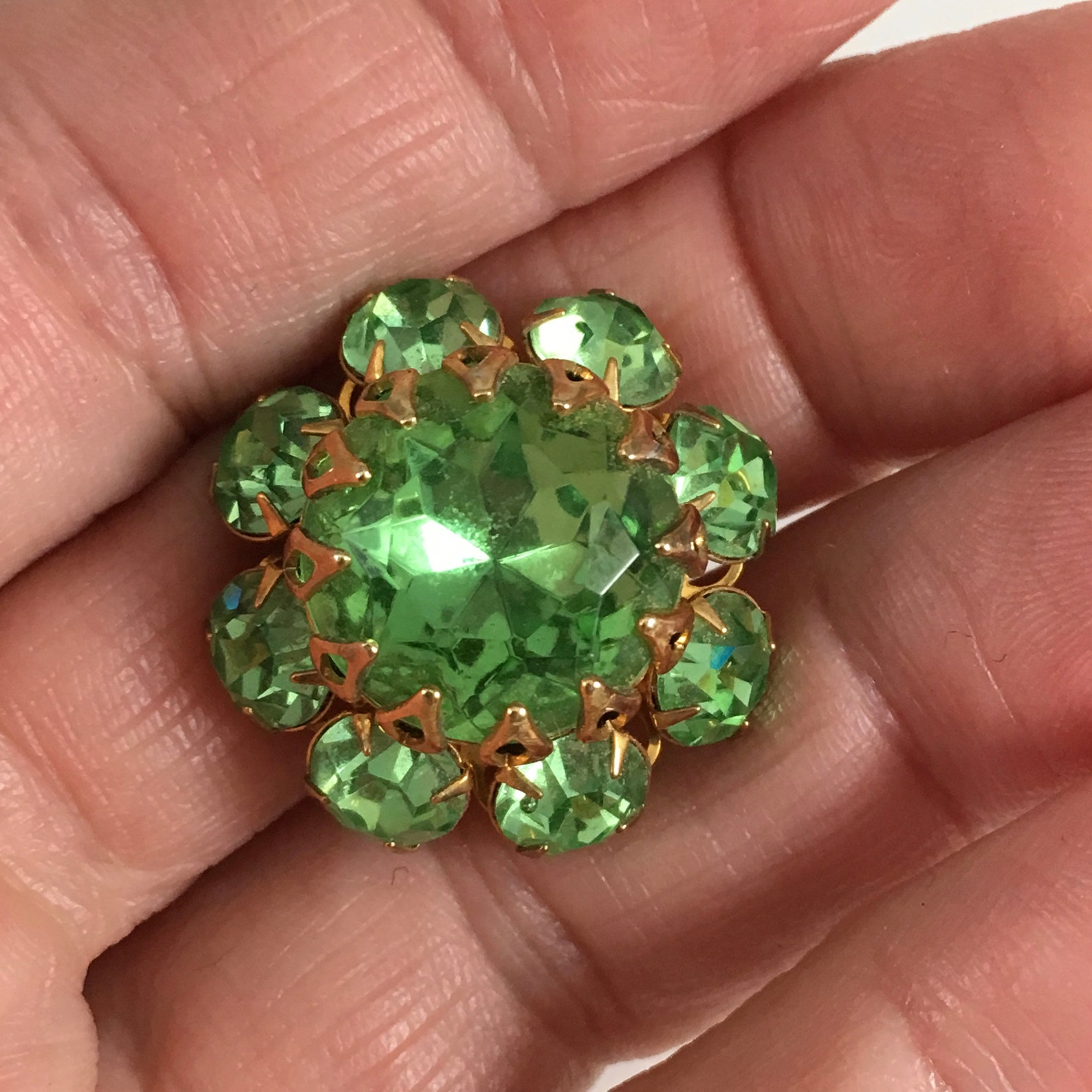 Fancy Bright Green Glass Vintage Button Gold Metal Setting | Etsy