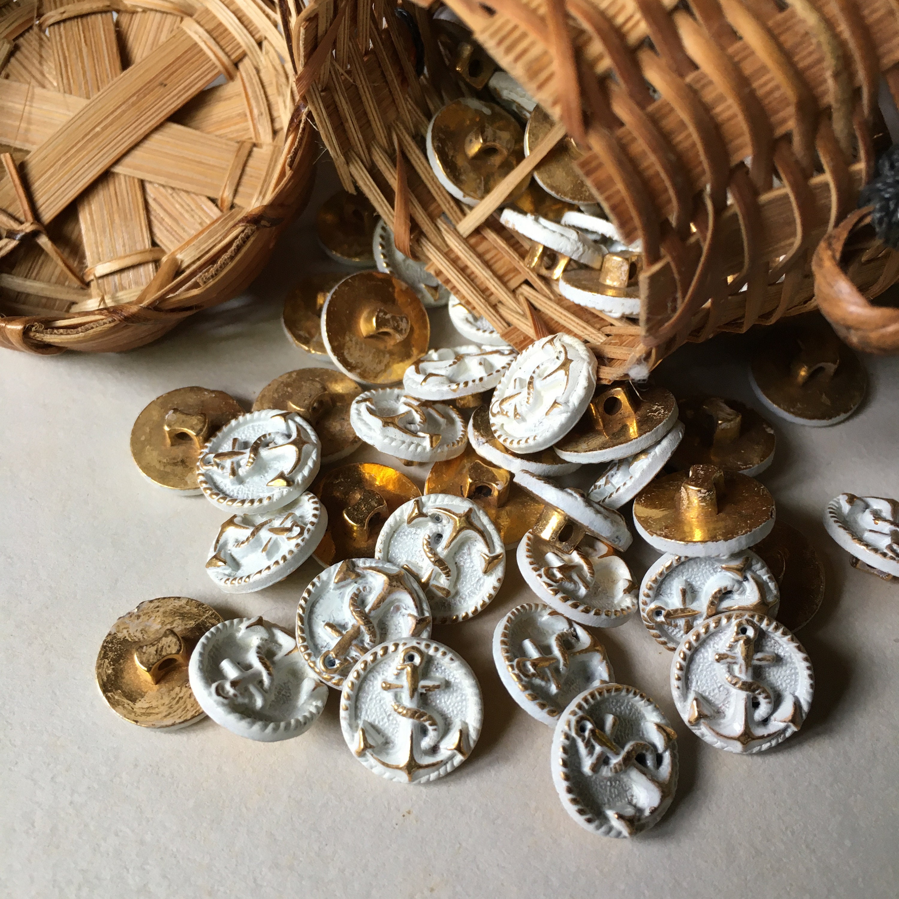 Vintage White and Gold Nautical Buttons Boat Anchor Shelf | Etsy