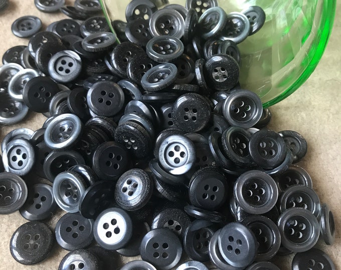 Shiny Smoky Gray Buttons, Set of 16, Concave Center W/ 4 Sew Through ...