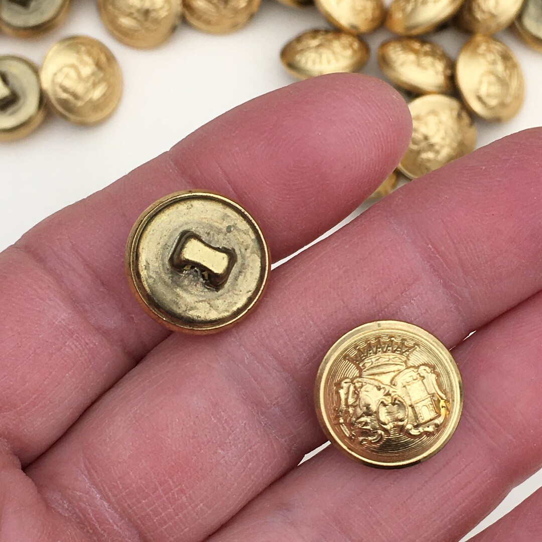 Vintage Brass Look Pressed Metal Button With Castle and Crown Design ...