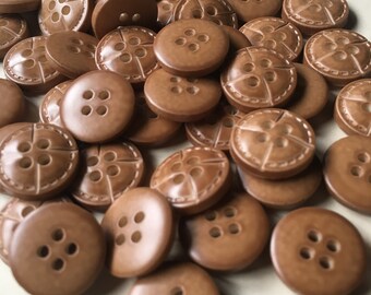 Vintage Carmel Colored Buttons, Plastic Leather Look, Set of 16, New ...