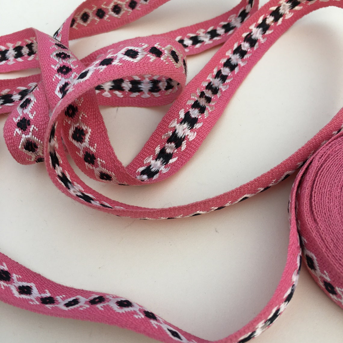 Cotton Braid Trim Pink Black and Shiny White 2 Yard Piece - Etsy