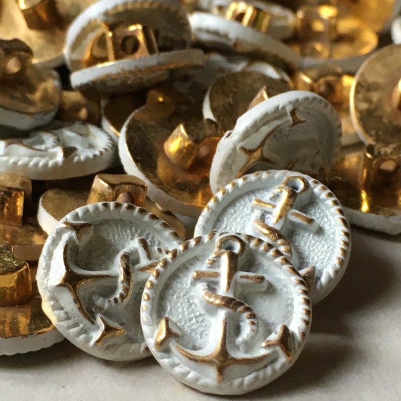 Vintage White and Gold Nautical Buttons Boat Anchor Shelf - Etsy