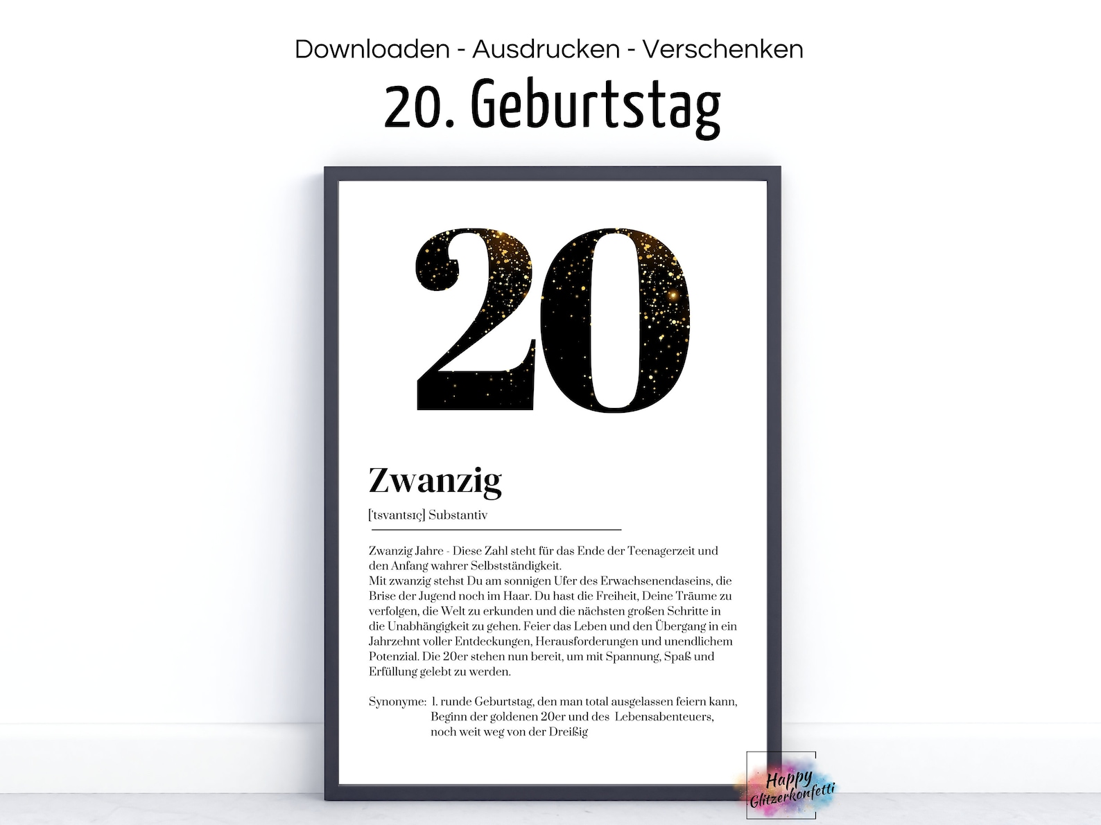 Poster Postcard for 20th Birthday I Definition I 20 Years I Twenty I ...
