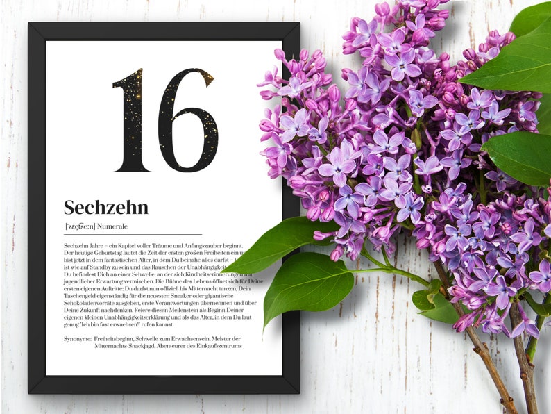 Birthday Card for 16th Birthday I Definition I Sixteen Years I Card A4 ...