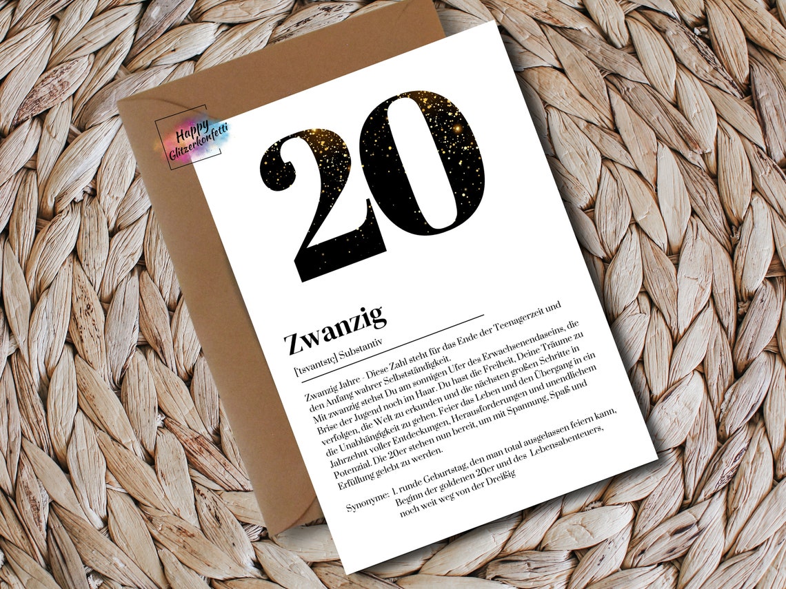 Poster Postcard for 20th Birthday I Definition I 20 Years I Twenty I ...