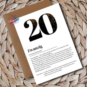 Poster Postcard for 20th Birthday I Definition I 20 Years I Twenty I ...