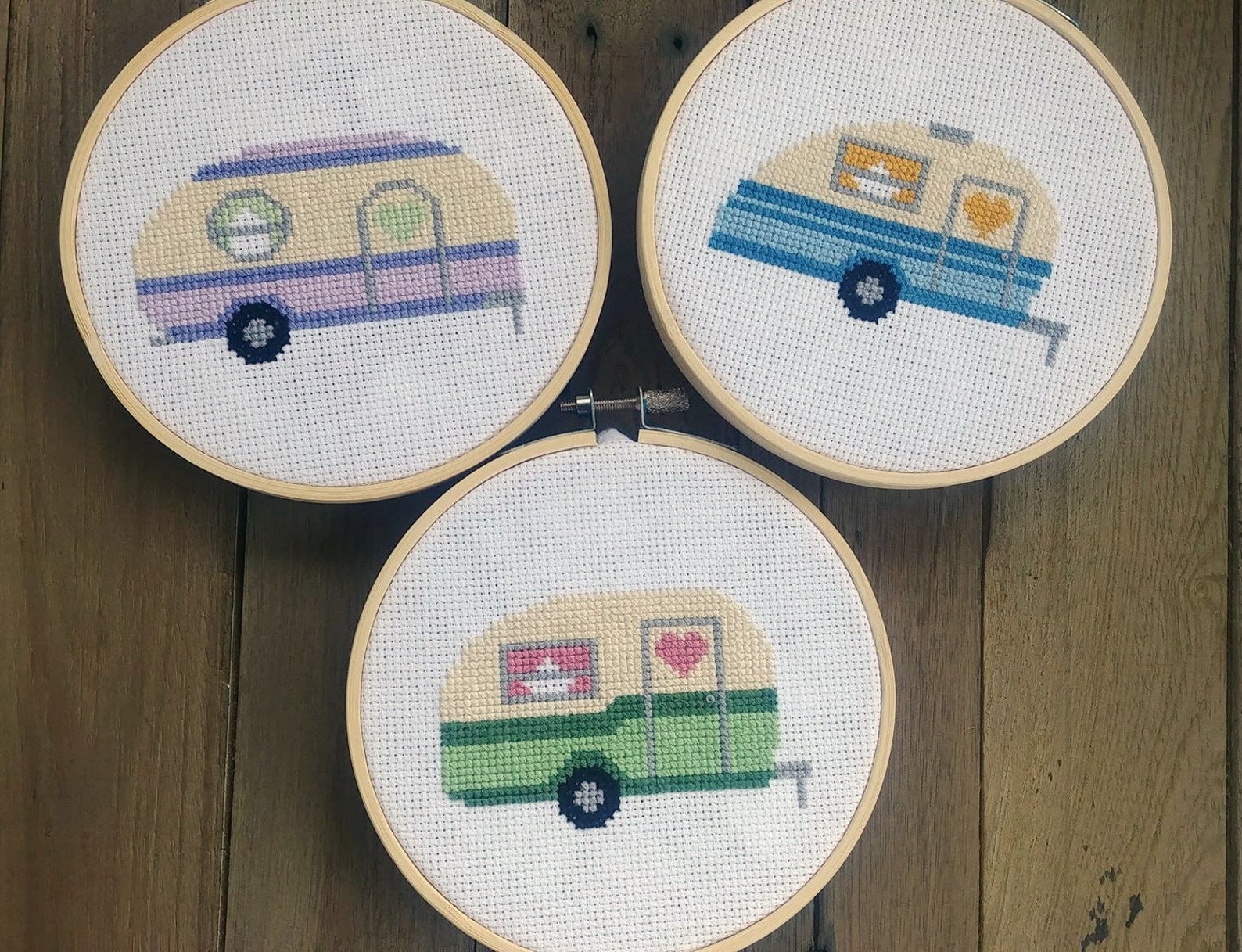 Retro Camper Set Cross Stitch Pattern Needlepoint Embroidery Beginner ...