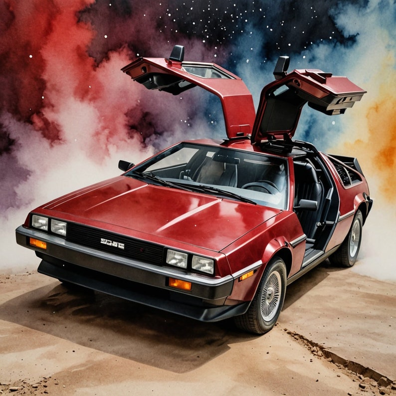 Red Delorean Comic-style Painted Art - Etsy