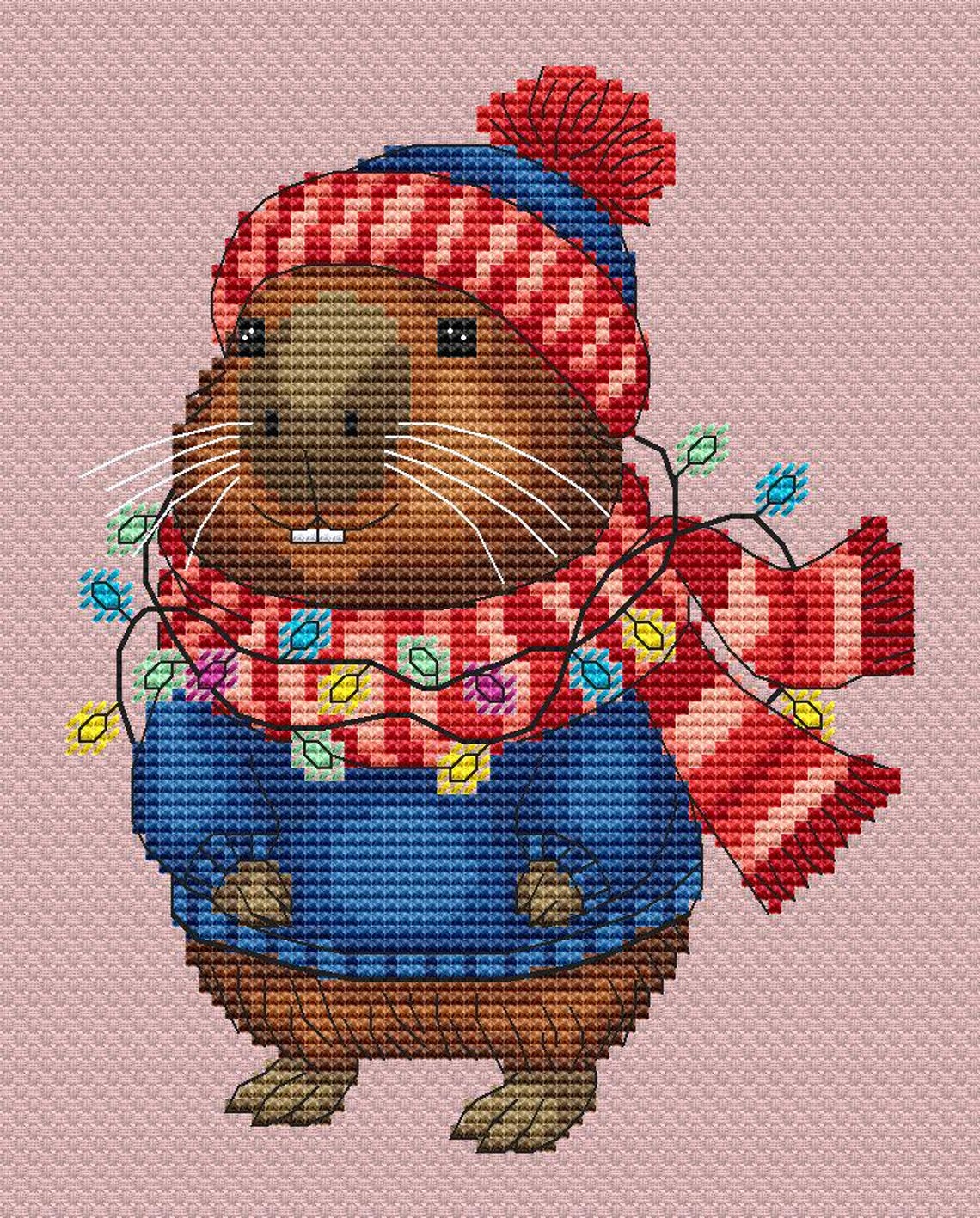 New Year Capybara Embroidery Pattern: Holiday Decor (PDF Scheme) - Etsy