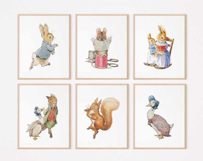 Beatrix Potter Peter Rabbit Nursery Wall Art Prints, Set of 6 Digital ...