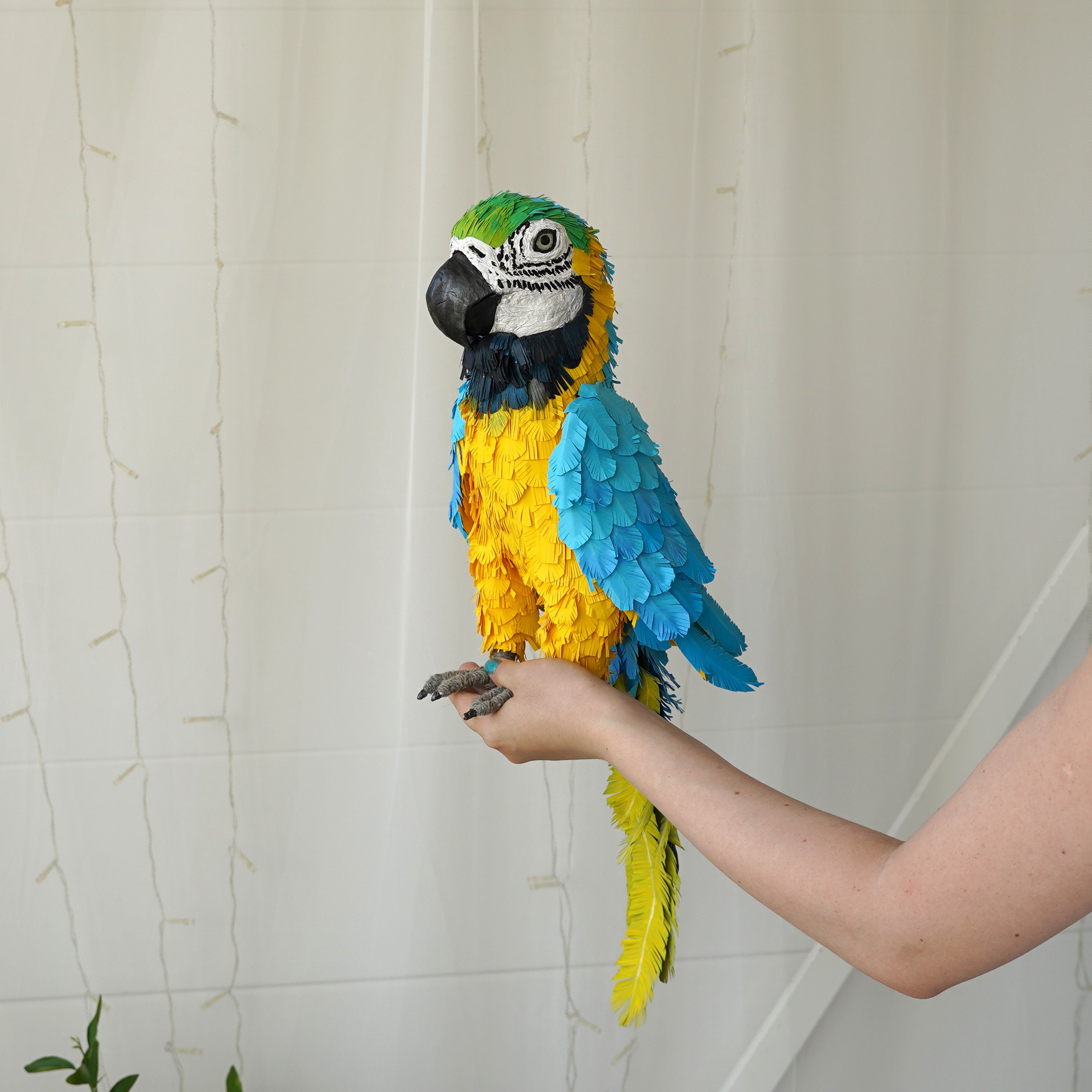 Handmade Paper Blue and Gold Macaw Parrot Bird Figurine Papercraft ...