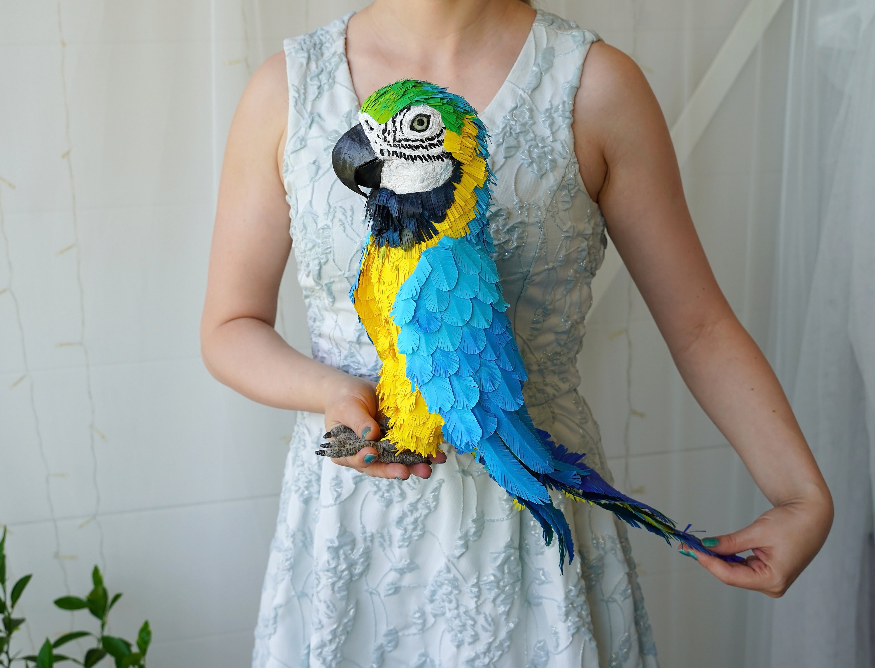 Handmade Paper Blue and Gold Macaw Parrot Bird Figurine Papercraft ...