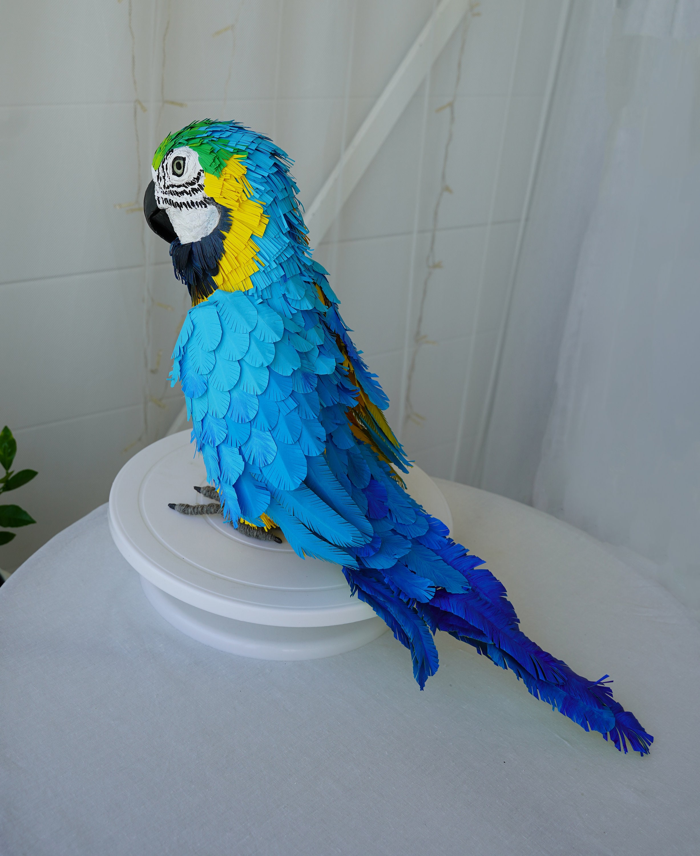Handmade Paper Blue and Gold Macaw Parrot Bird Figurine Papercraft ...