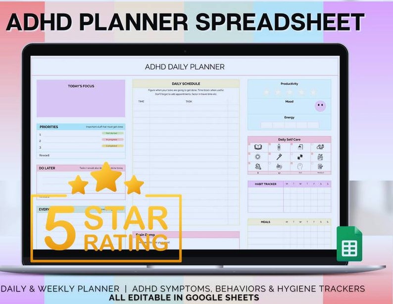 Behaviour Planner for ADHD Symptoms, Digit Spreadsheet Planner ...