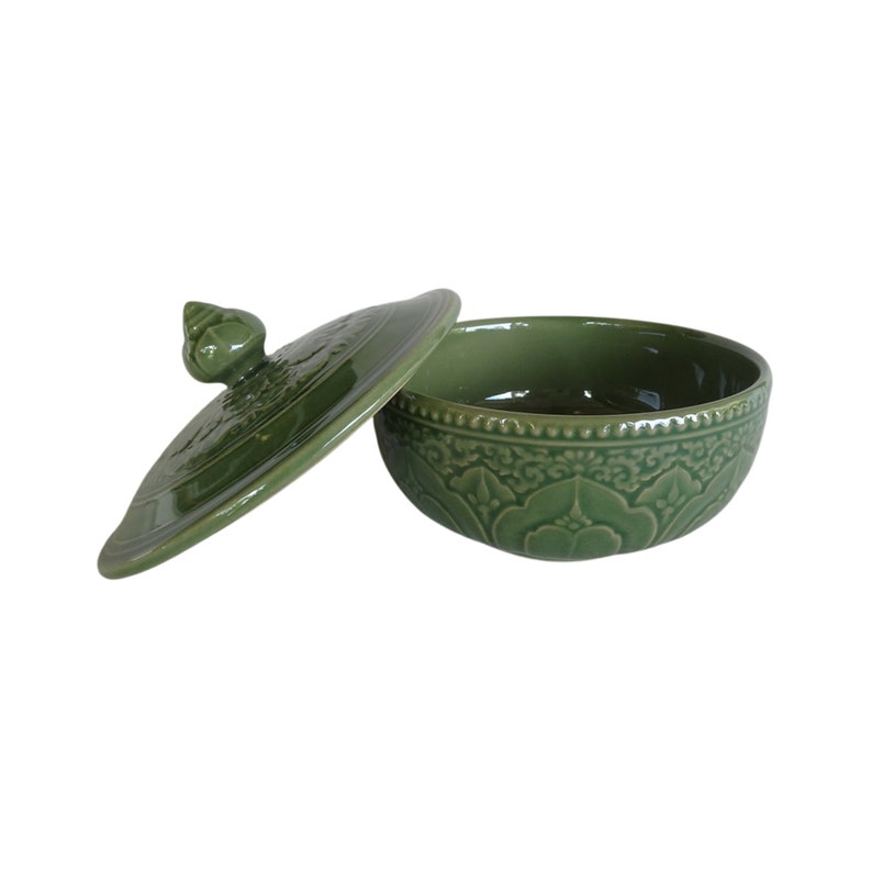 Green Ceramic Bowl, Vintage Design Decorative Serving Bowl With Lid ...