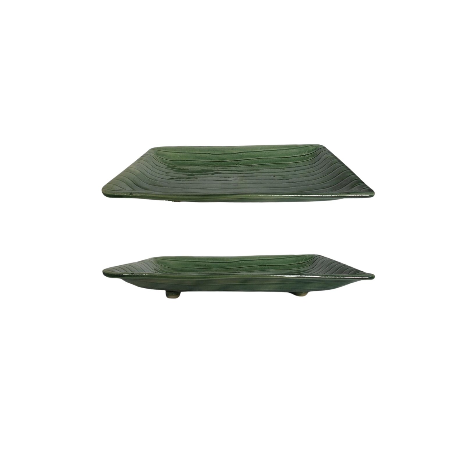 Set of 2 Ceramic Banana Leaf Plates, Decorative Serving Plates, Green ...