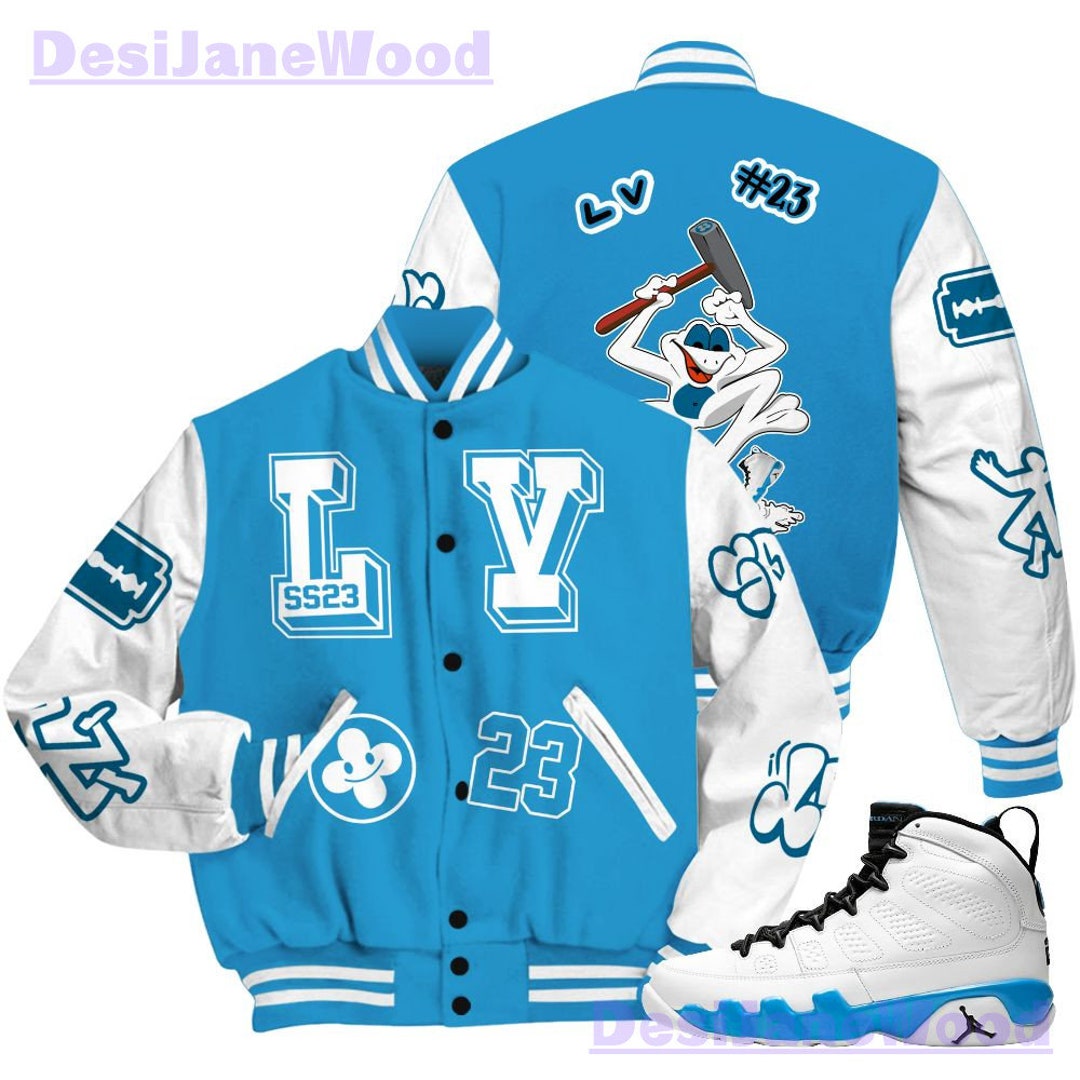 L.Y Varsity Match Powder Blue 9s Varsity Jacket, Graffiti Outfit Black ...