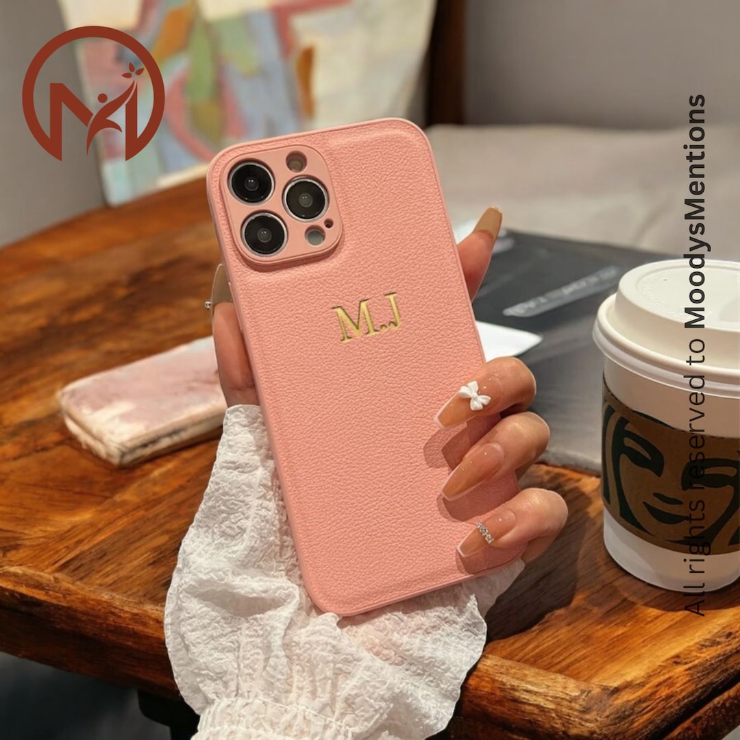 Personalized Leather Phone Case - Custom Embossed iPhone Case for iPhone 16, 15, 14, 13, 12, 11 ...