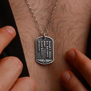 Custom Engraved Sterling Silver Dog Tag Necklace, Military ID - Etsy