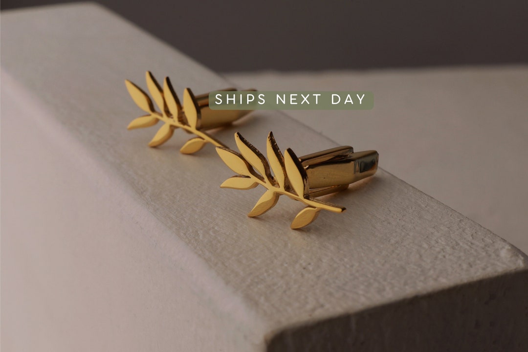 Olive Branch Cufflinks for Groom, Silver Sprout Cufflinks, Initial Cufflinks, Groomsmen Gift ...