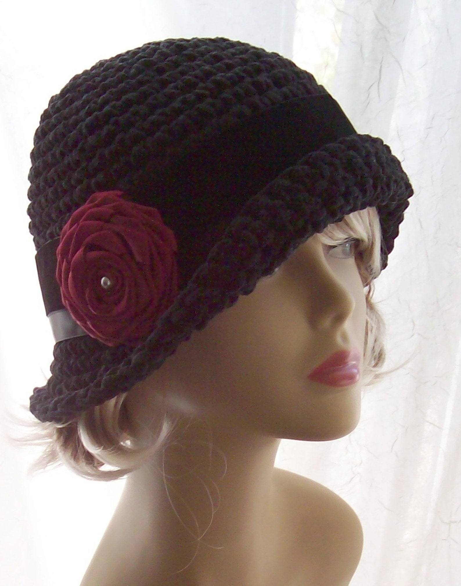 Black Faux Suede Cloche 1920s Style Flapper Hat Velvet Satin - Etsy